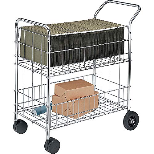 Fellowes Chrome-Plated Steel Wire Mail Cart with Upper and Lower Baskets (40912)