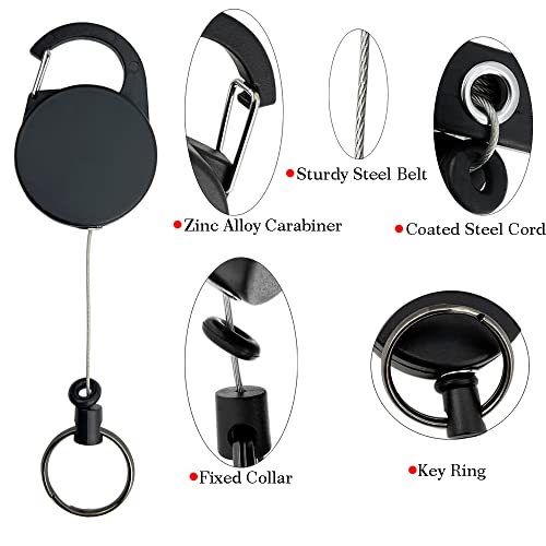 Retractable Key Chain Key-Rings - Heavy Duty Key Holder Belt Clip with Multitool Carabiner, Durable Retractable Keychain Key Holder-Rings/Carabiner, 25 Inch Steel Wire Cord