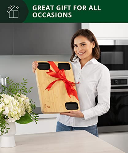Extra Large Bamboo Charcuterie Boards - Large Charcuterie Board Set w/ 3 Sauce Bowls, 4 Knives & Slate Plate - Unique Cheese Board & Serving Tray with Charcuterie Accessories - Ideal Housewarming Gift