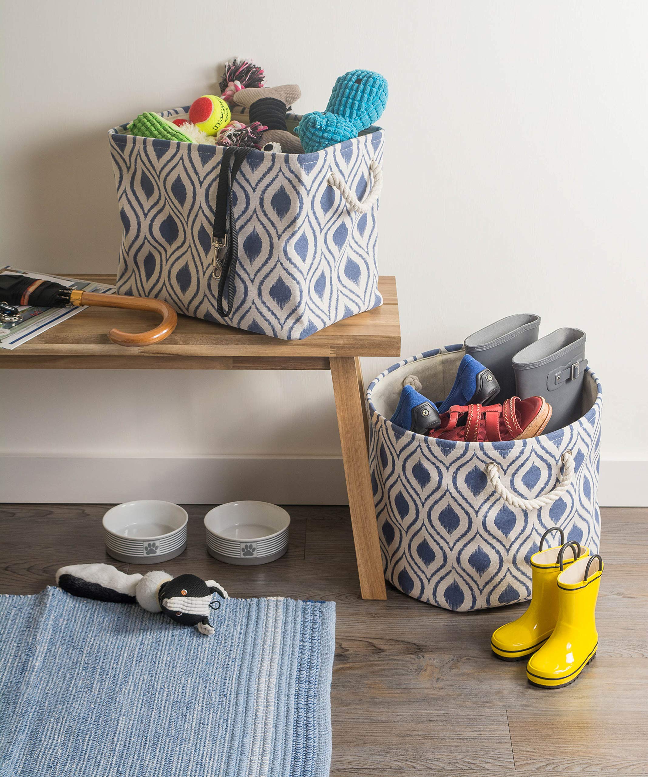 DII Polyester Container with Handles, Ikat Storage Bin, Large Round, Barn Red