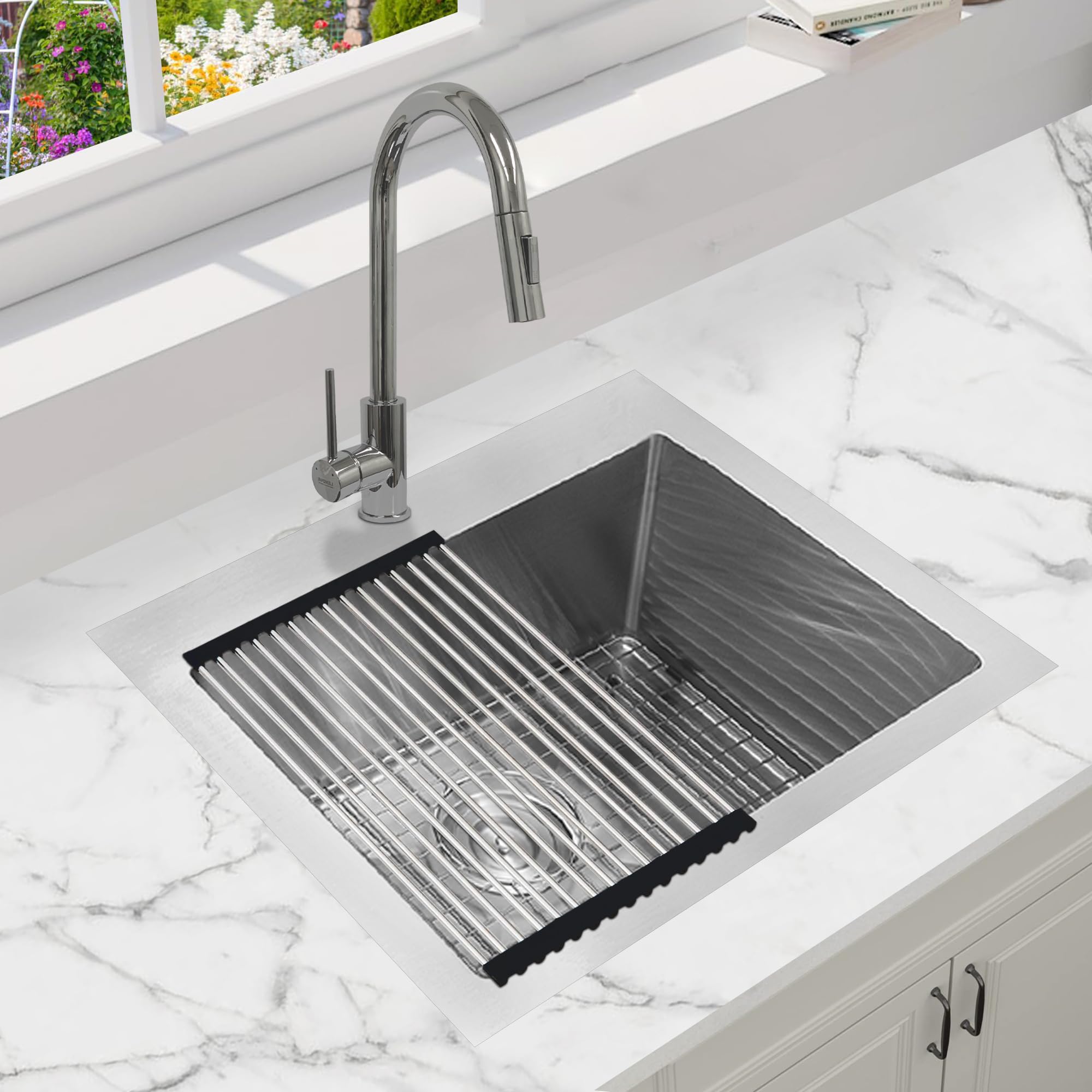 KABCO Single Bowl Undermount Stainless Steel Kitchen Sink, Rust Resistant Sound and Heatproof Laser Cut, Sink for Indoor or Outdoor Kitchens (Laundry Sinks)