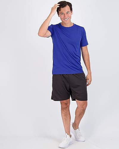 Real Essentials Mens Quick Dry Fit Dri-Fit Short Sleeve Active Wear Training Athletic Crew T-Shirt Gym Wicking Tee Workout Casual Sports Running Tennis Exercise Undershirt Top, Set 14, L, Pack of 5