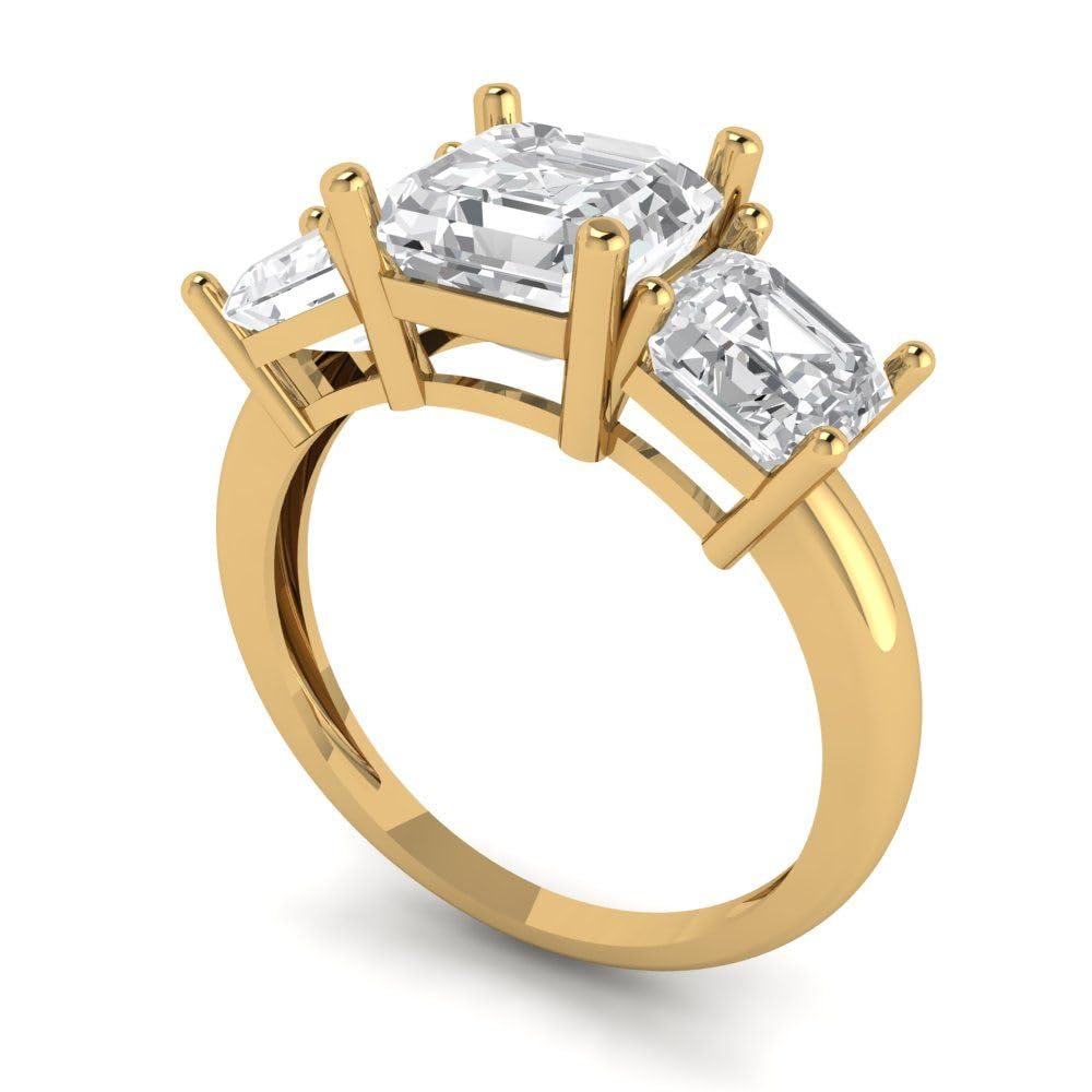 Clara Pucci 3.19 Carat Square Emerald cut 3 stone Solitaire White Sapphire Designer Wedding Bridal art deco Anniversary Ring 14k Yellow Gold 9.5