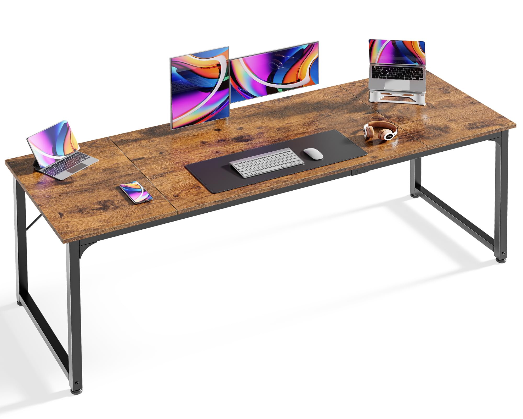 Huuger Computer Desk, 70 Inch Office Desk, Gaming Desk with Storage, Writing Desk Work Desk for Home Office, Study, Long Simple Desk, Large Legroom, Metal Frame, Rustic Brown