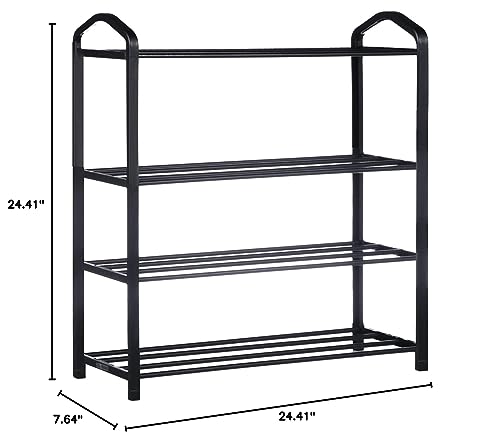 YSSOA 4-Tier Stackable Shoe Rack, 12-Pairs Sturdy Shoe Shelf Storage, Black Shoe Tower for Bedroom, Entryway, Hallway, and Closet