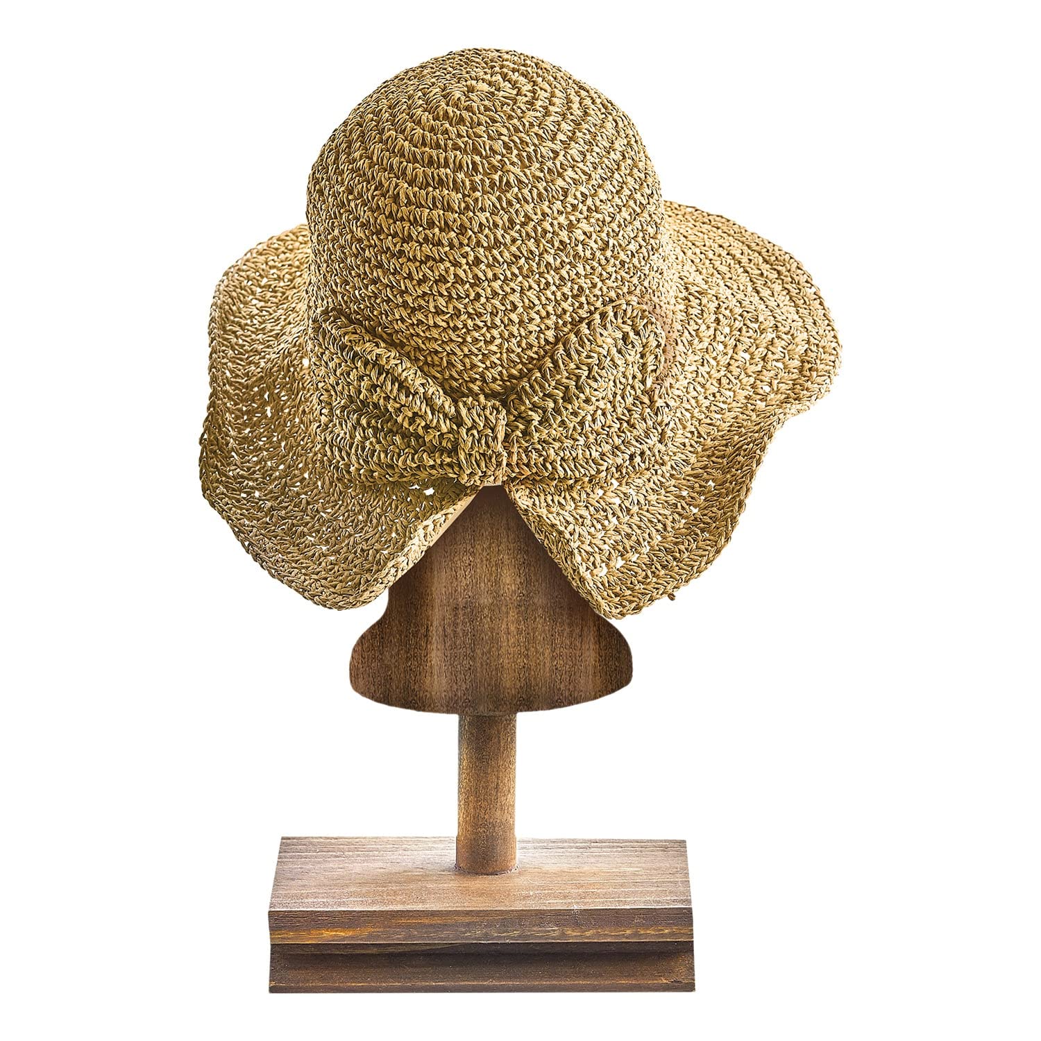 FLORIANA Womens Crocheted Straw Hat - Packable Split Back Sun Hat with Bow