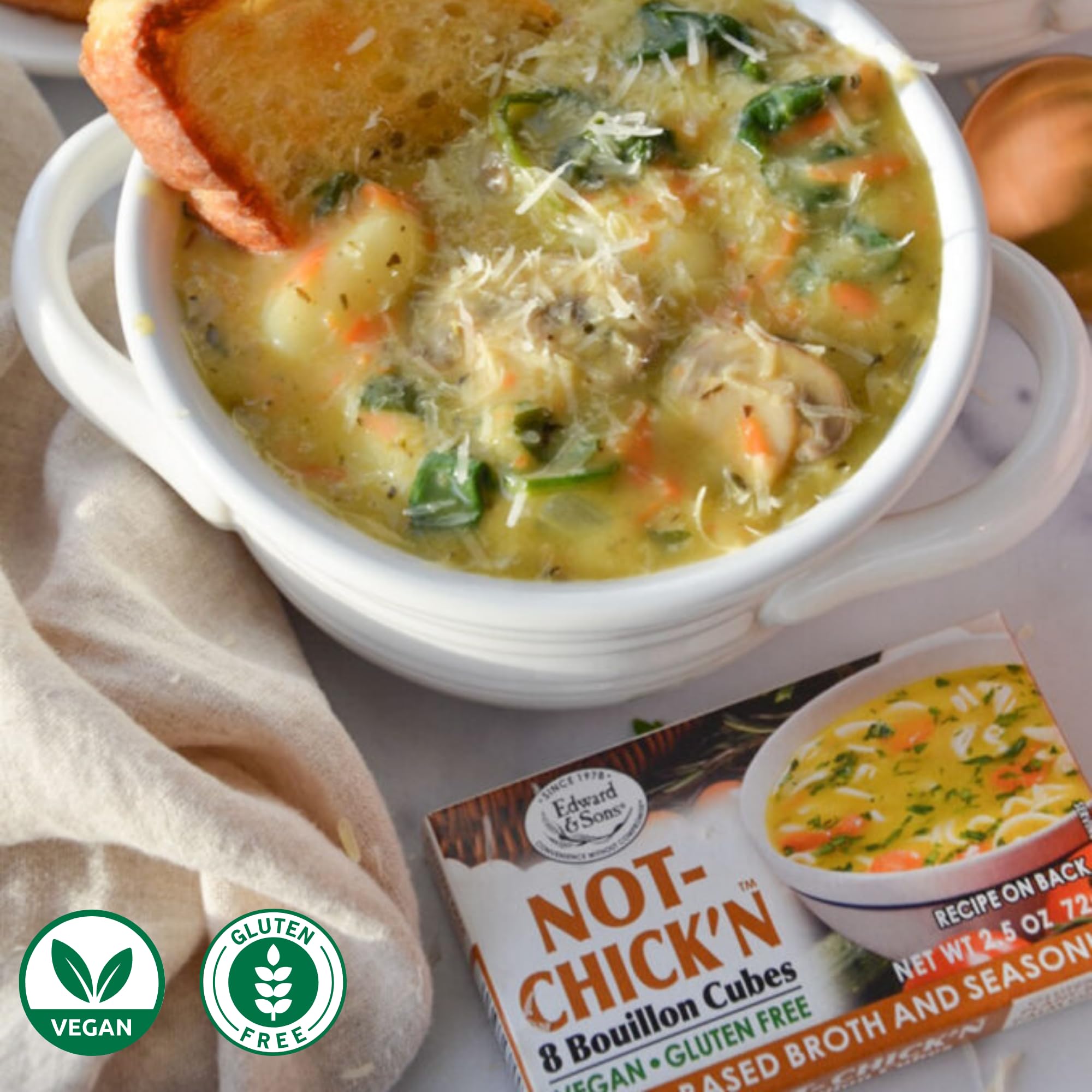 Edward & Son's Vegan Chicken Beef Vegetable Bouillon Cubes β Vegan Broth Cubes, Gluten Free, No Trans Fat, Use in Soups, Stews and Pilafs (8 Cubes of Each)