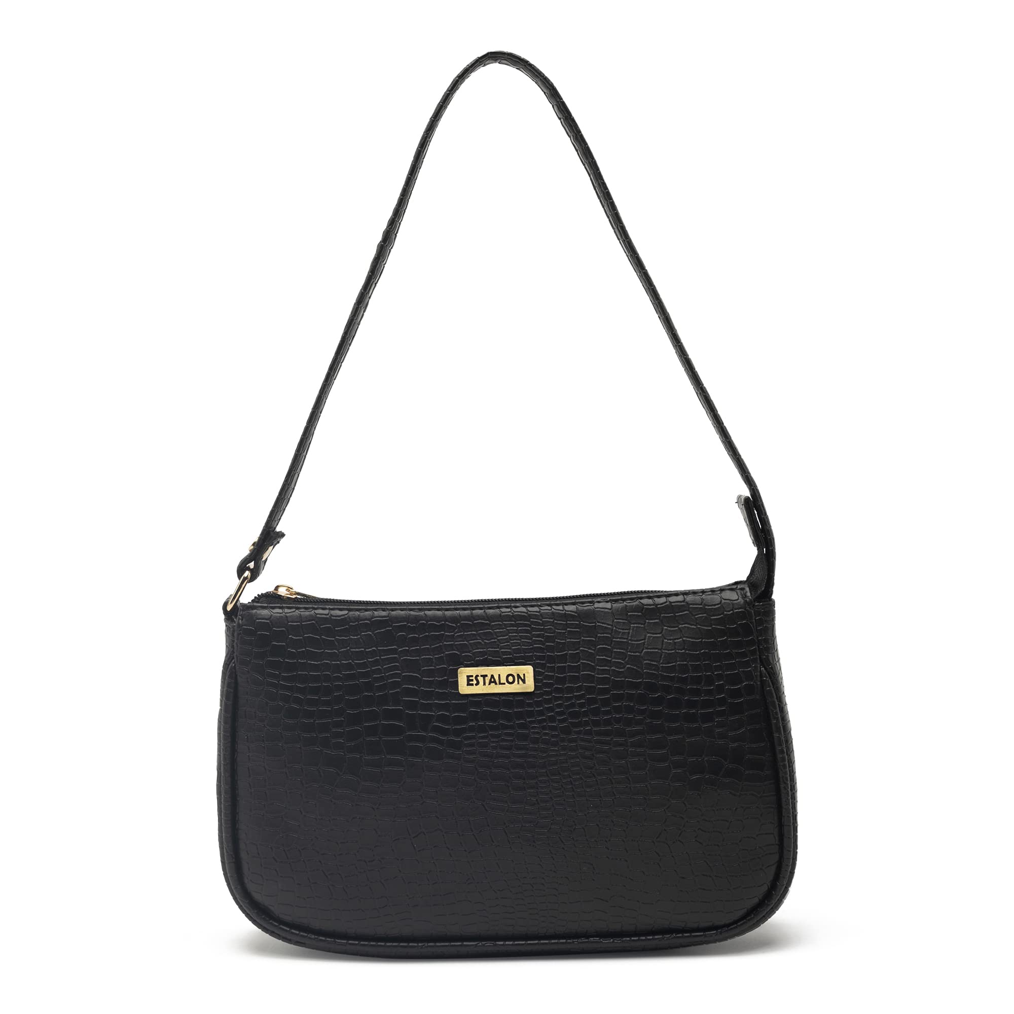 ESTALON Women Textured PU Structured Shoulder Bag (Black)