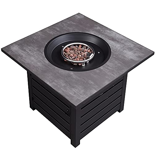 Ehomeline Fire Pit Table, 32” Square 40,000 BTU Auto-Ignition Propane Gas Fire Pit with Waterproof Cover for Courtyard Balcony Garden Terrace, Grey Ceramic Tabletop, CSA Certificationp
