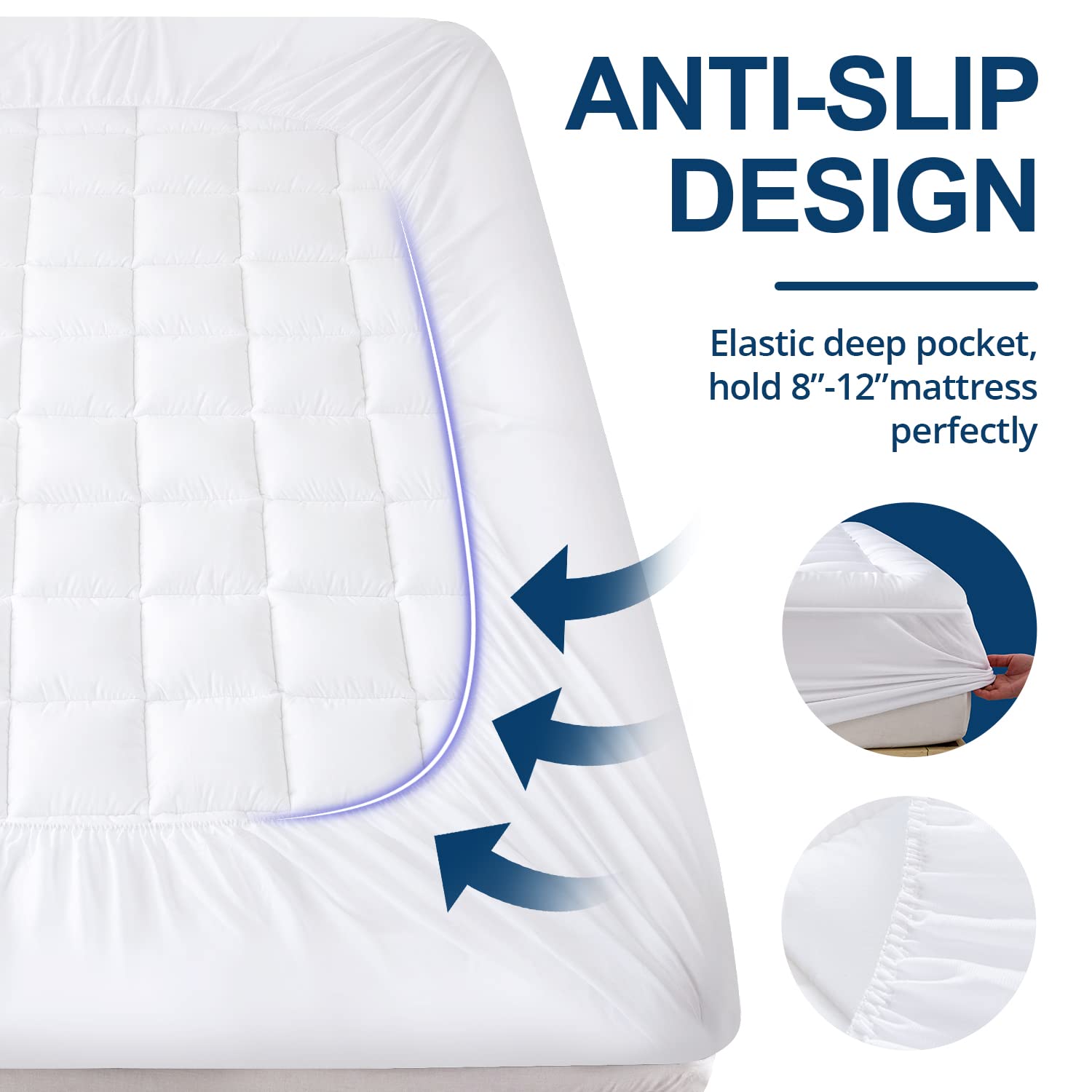 ELEMUSE Queen Soft Mattress Pad Cooling Mattress Topper Fluffy Mattress Protector Pillow Top Bed Pad Cloud Feel Mattress Cover with Elatic 8"-21" Deep Pocket White
