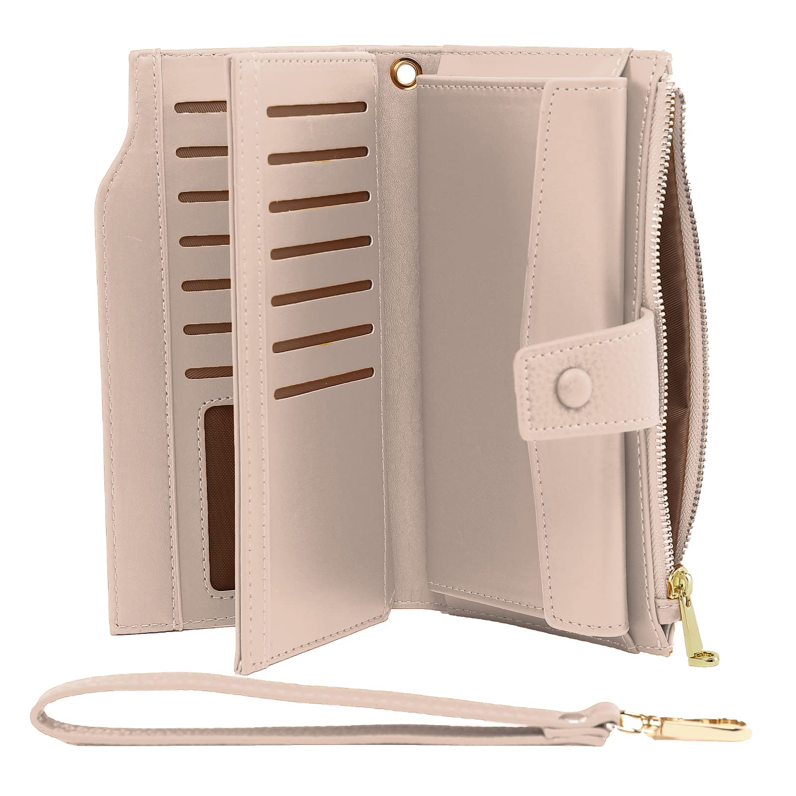 TAN.TOMI Wallet for Women RFID Blocking Vegan Leather Card Holder Phone Checkbook Organizer Zipper Coin Purse（Pink）
