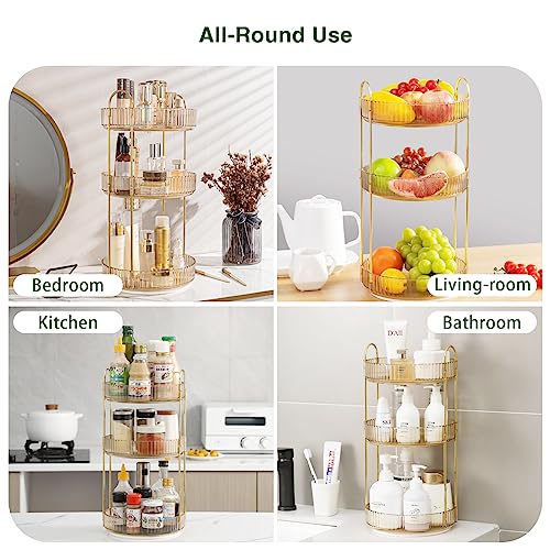 CICUFY Rotating Makeup Organizer Acrylic Perfume Organizer Clear Skincare Organizer Cosmetics Organizer for Vanity Countertop-3 Tier Gold