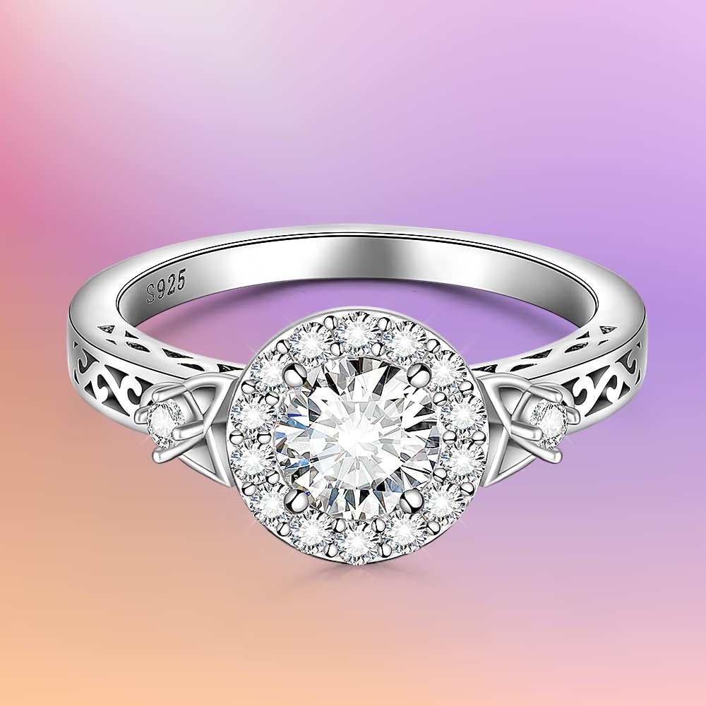 Celtic Knot ring Sterling Silver Cubic Zirconia Diamond Engagement Rings for Women Round Cut Celtic Infinity Wedding Promise Rings for Her Solitaire Anniversary Size 9