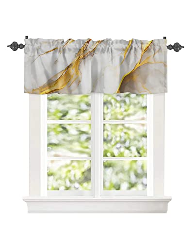 Yun Nist Window Valance Curtain Abstract White Marble Gold Stripe Valances for Kitchen Windows,Modern Geometry Art Rod Pocket Short Curtains for Bedroom,Bathroom,Living Room 60x18Inch