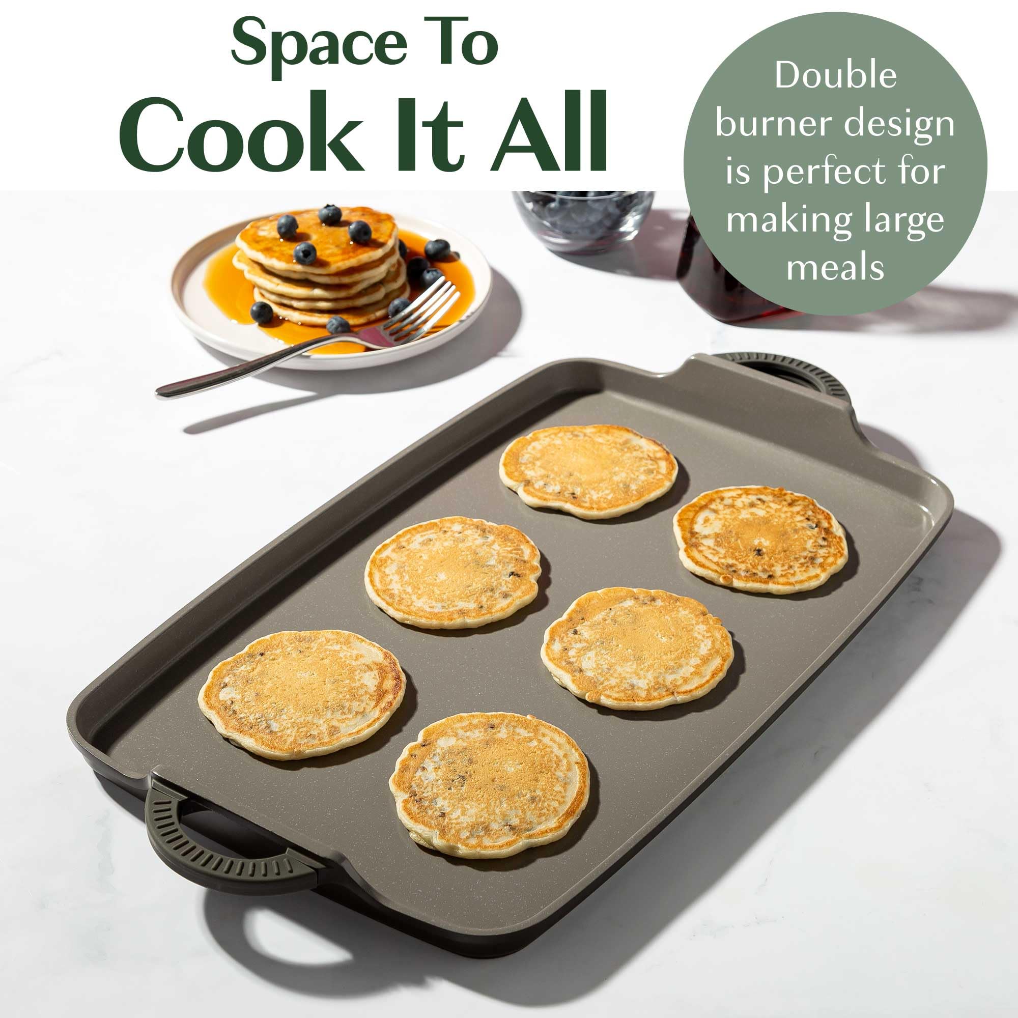 Goodful All-in-One Double Burner Griddle, Ceramic Nonstick, Durable Cast Aluminum, Oven Safe and Dishwasher Safe, Made without PFAS, PFOA, PFOS & PTFE, 18-Inch x 11-Inch, Graphite