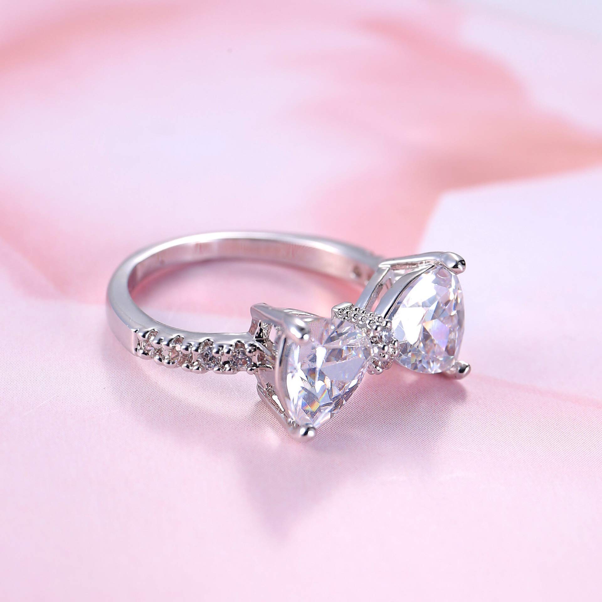 chenwei Size 6-10 white fashion bow ring heart-shaped cubic zirconia bow white gold plated eternity ring to give girlfriend a holiday gift (8)