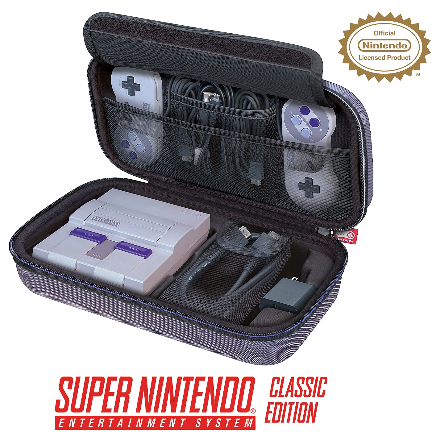 Officially Licensed Nintendo Super Nintendo Classic Entertainment System Carrying Case β Protective Deluxe Travel System Case β Grey Ballistic Nylon Exterior