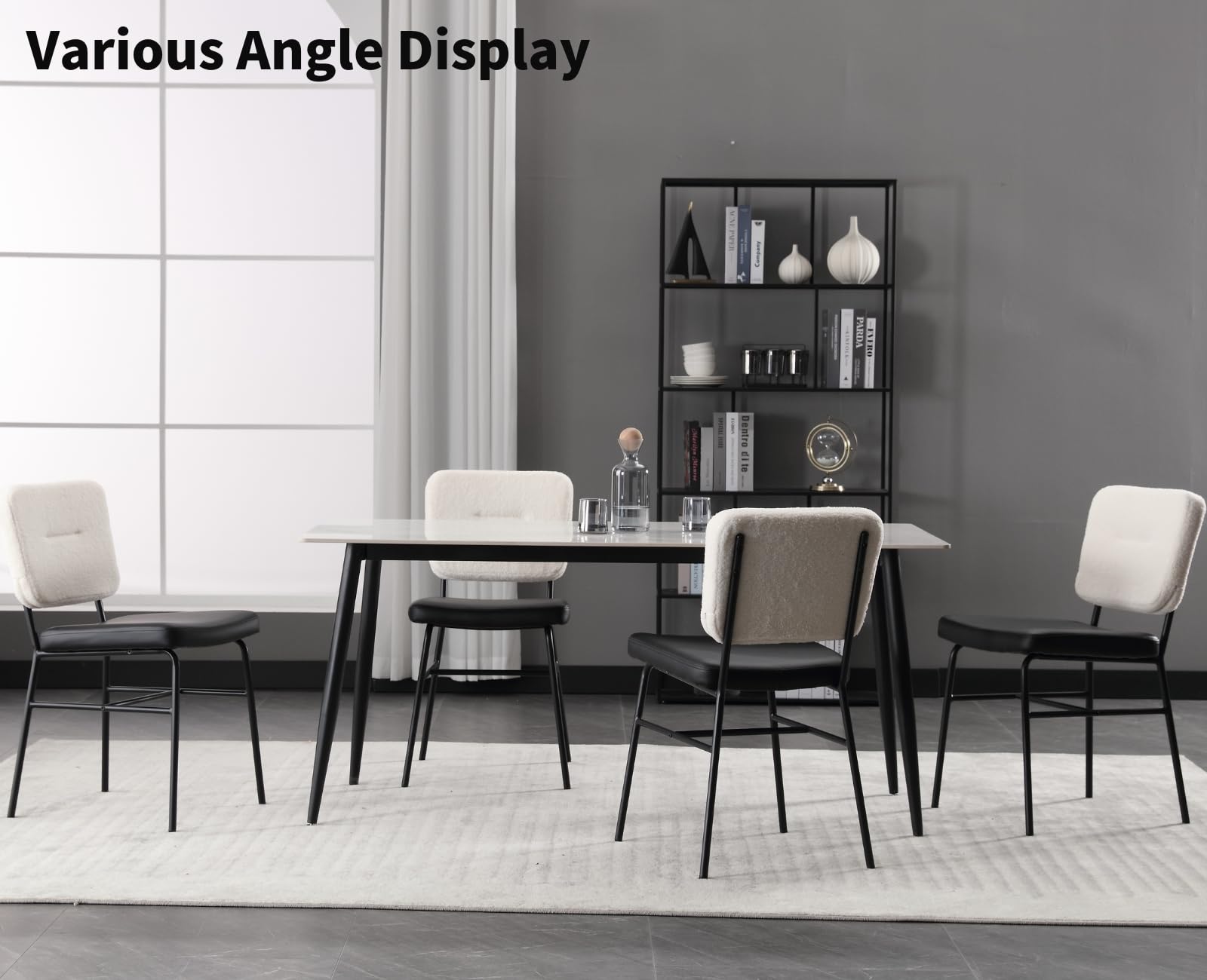 CIMOTA Modern Dining Chairs Set of 4 White Dining Room Chairs with Sherpa Back/Gold Metal Legs Comfy Upholstered Kitchen Chairs Leather Accent Chair for Dining Room/Restaurant