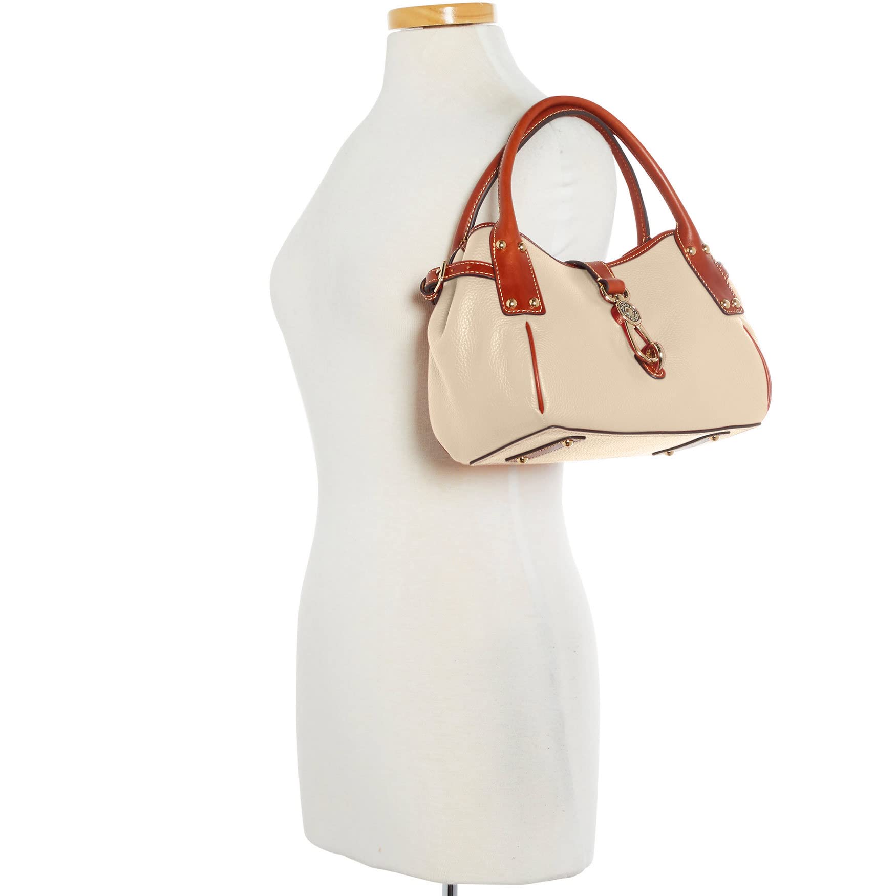Dooney & Bourke Handbag, Pebble Grain Small Logo Lock Satchel - Bone