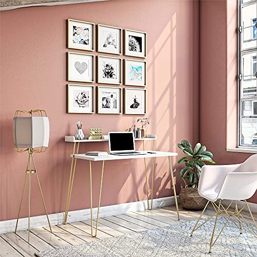 Haven Retro Riser, Desk, White with Gold Legs