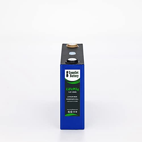 Gauntlet Battery 3.2V 100Ah Lithium Iron Phosphate LiFePO4 Rechargeable Prismatic Deep Cell Battery - with 2 Lug Nuts - for RV, Solar, Marine & Off-Grid Applications (3.2V 100Ah)