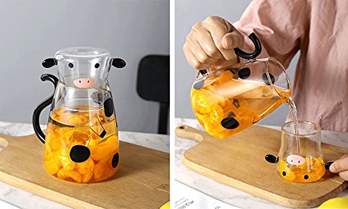 RockTrend Cartoon Cow Clear Glass Bedside Night Water Carafe Set with Tumbler, Pitcher And Cup Night Set