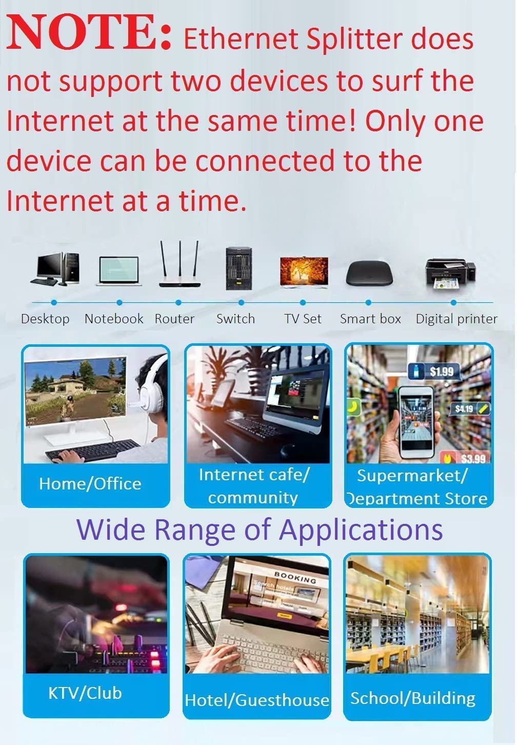 Ethernet Splitter 1 to 2 RJ45 Network Cable, JUEJUEZI Ethernet Splitter Connectort Male to Female, for Super Cat5/5e/6/7, TVs/Set-top Boxes/Computers/Routers/ADSL/Hubs/Switche/Wireless