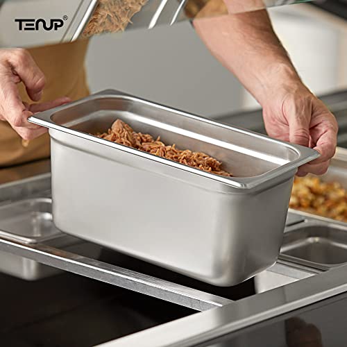 TENUP 6 Pack Anti-Jam Hotel Pans, 1/3 Size 6 Inch Deep, NSF, Commercial 18/8 Stainless Steel Pan,Steam Table Pan, Catering Food Pan