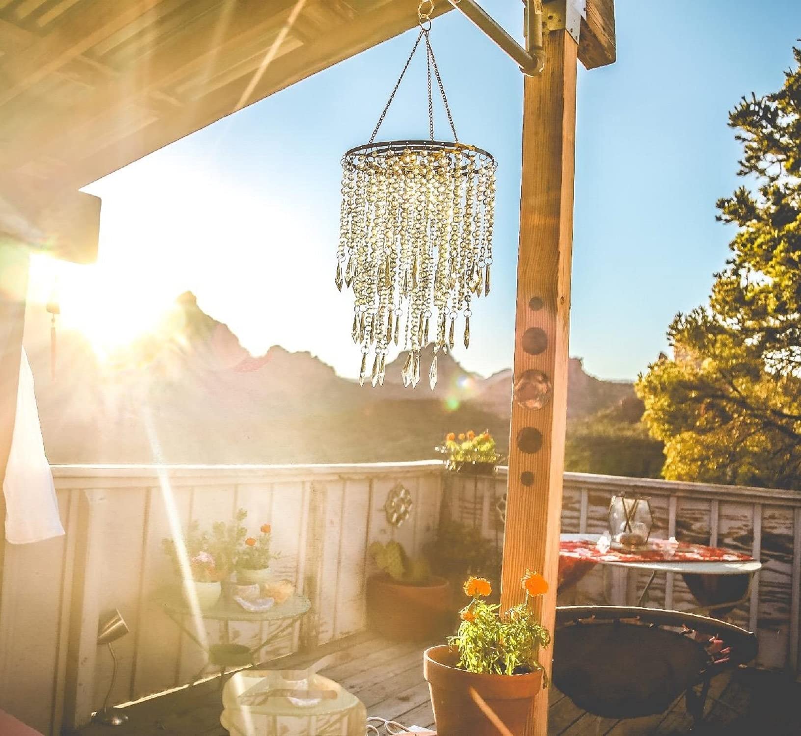 Cioceen Acrylic Chandelier Ceiling Light Shade Beaded Hanging Pendant Lampshade with Gold Frame for Bedroom for Wedding Party H12.9 X W8.7 3 Tiers