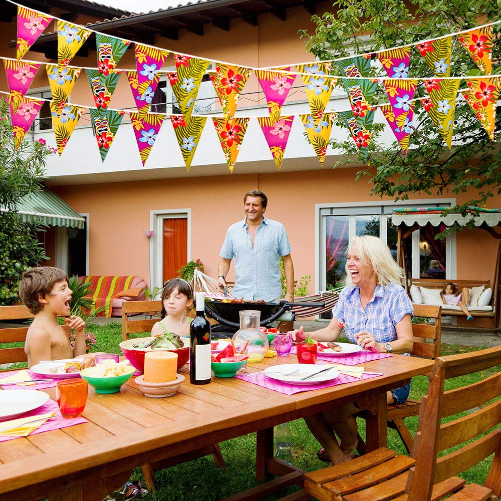 FEPITO 4 Pack Hawaiian Bunting Banner Luau Party Tropical Party Bunting Totally 12 Meters
