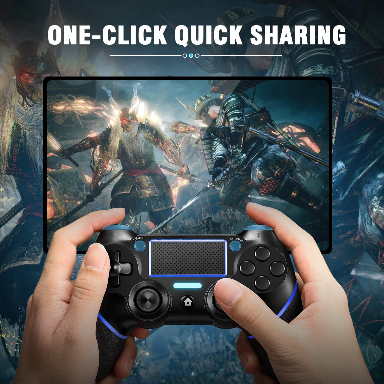 ORDA Wired Controller Compatible with PC,with Motion Motors,Mini LED Indicator and Anti-Slip Design -Blue