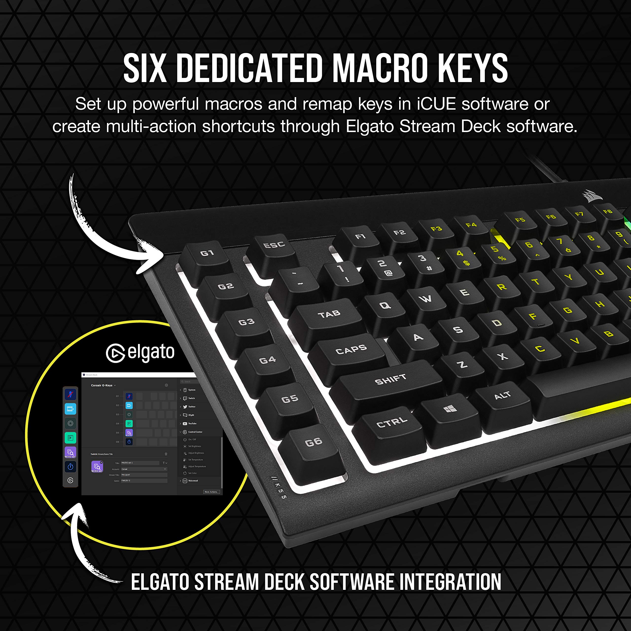 Corsair K55 RGB Pro Wired Dome Membrane Gaming Keyboard with Elgato Stream Deck Software Integration (Renewed)