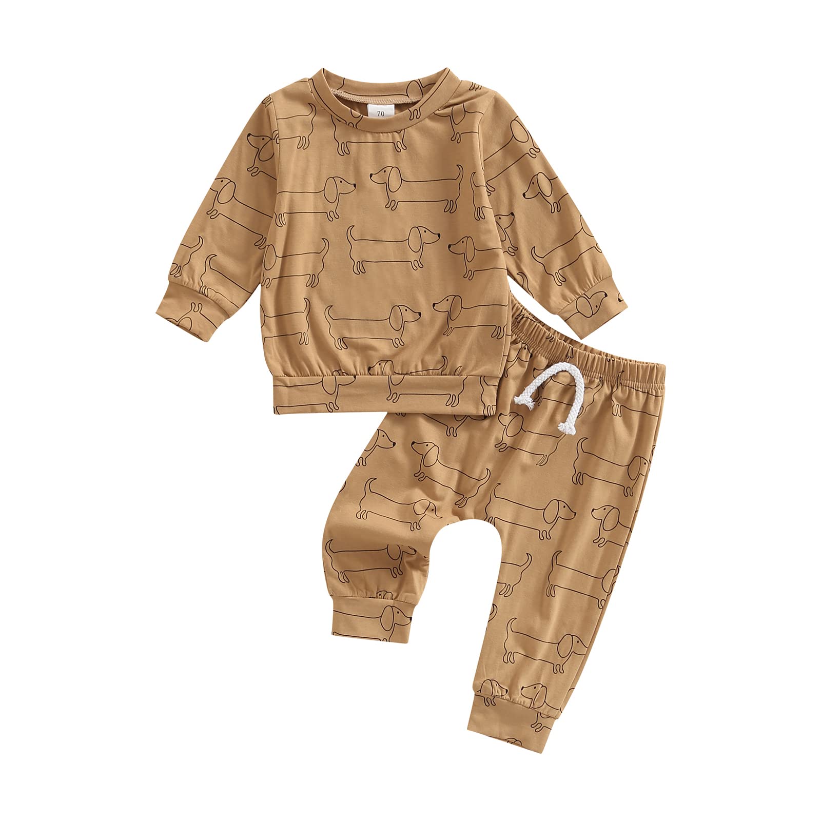 FOCUSNORM Infant Baby Boys Fall Clothes Set Dachshund Print Pullover Sweatshirt Top Pants 2Pcs Dogs Outfits Tracksuit (Yellow, 3-6 Months)