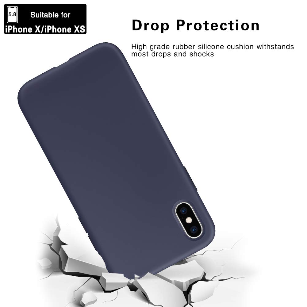 cillen Case for iPhone X/iPhone Xs 5.8 inch Liquid Silicone Gel Rubber Phone Case, Full Body Slim Soft Microfiber Lining Cushion Shockproof Protective Case (Blackish Green)