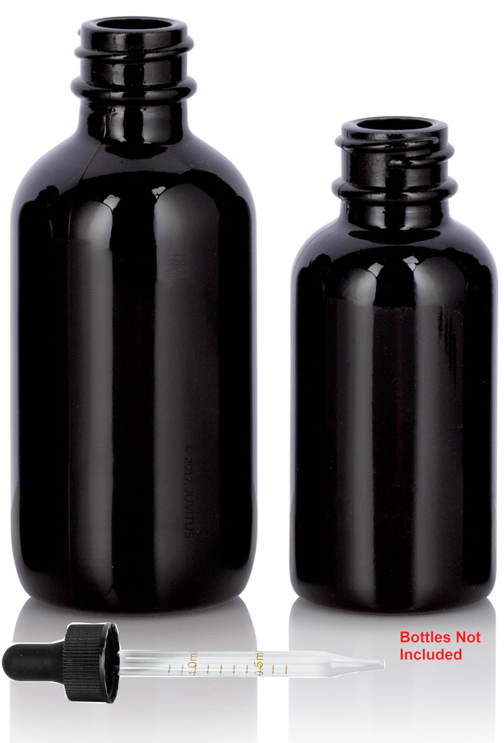 JUVITUS 2 oz Straight Tip Glass Graduated Droppers with 0.5 and 1 mL markings, 20-400 Neck Size for Boston Round Bottles (12 Pack)
