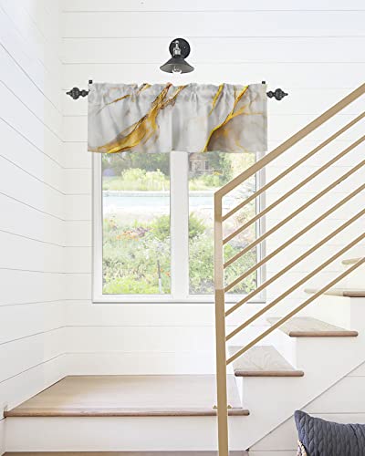 Yun Nist Window Valance Curtain Abstract White Marble Gold Stripe Valances for Kitchen Windows,Modern Geometry Art Rod Pocket Short Curtains for Bedroom,Bathroom,Living Room 60x18Inch