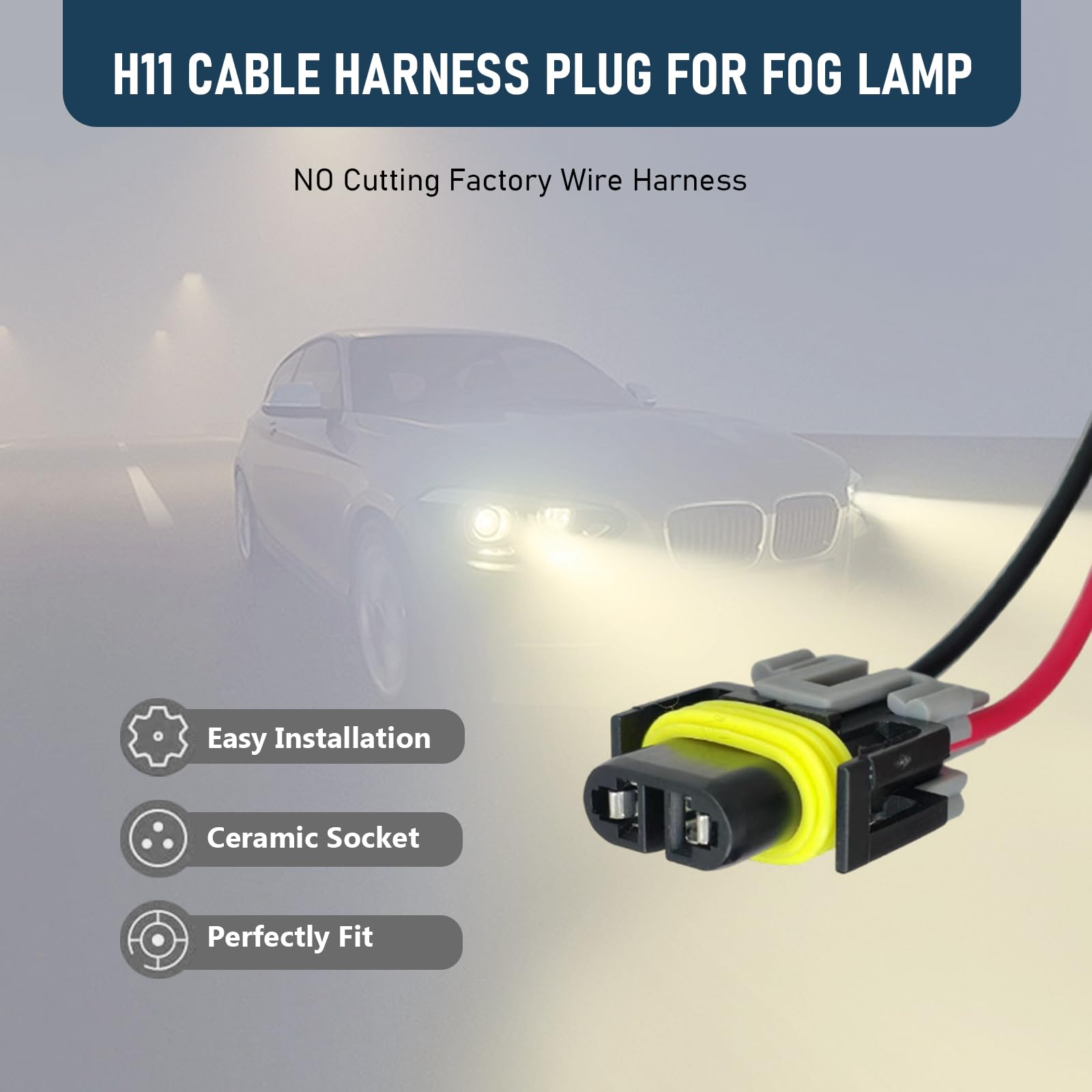 Hawyet 2 PCS Headlight Wire Socket Connector, H11 Fog Light Harness Plug, IP20 Waterproof Car Waterproof Connector, Suitable for Most Models (Black)