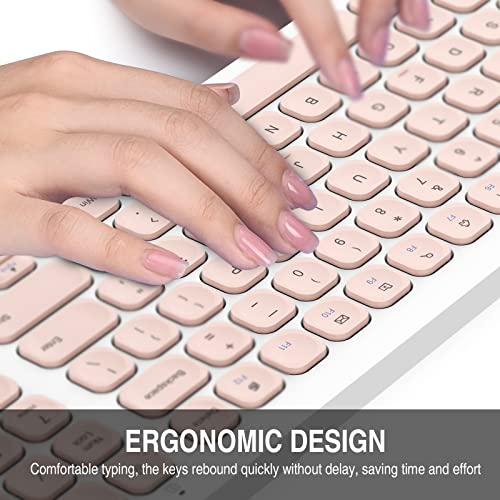 cimetech Wireless Keyboard and Mouse Combo, Compact Full Size Wireless Keyboard and Mouse Set Less Noise Keys 2.4G Ultra-Thin Sleek Design for Windows, Computer, PC, Notebook, Laptop - Bright Pink