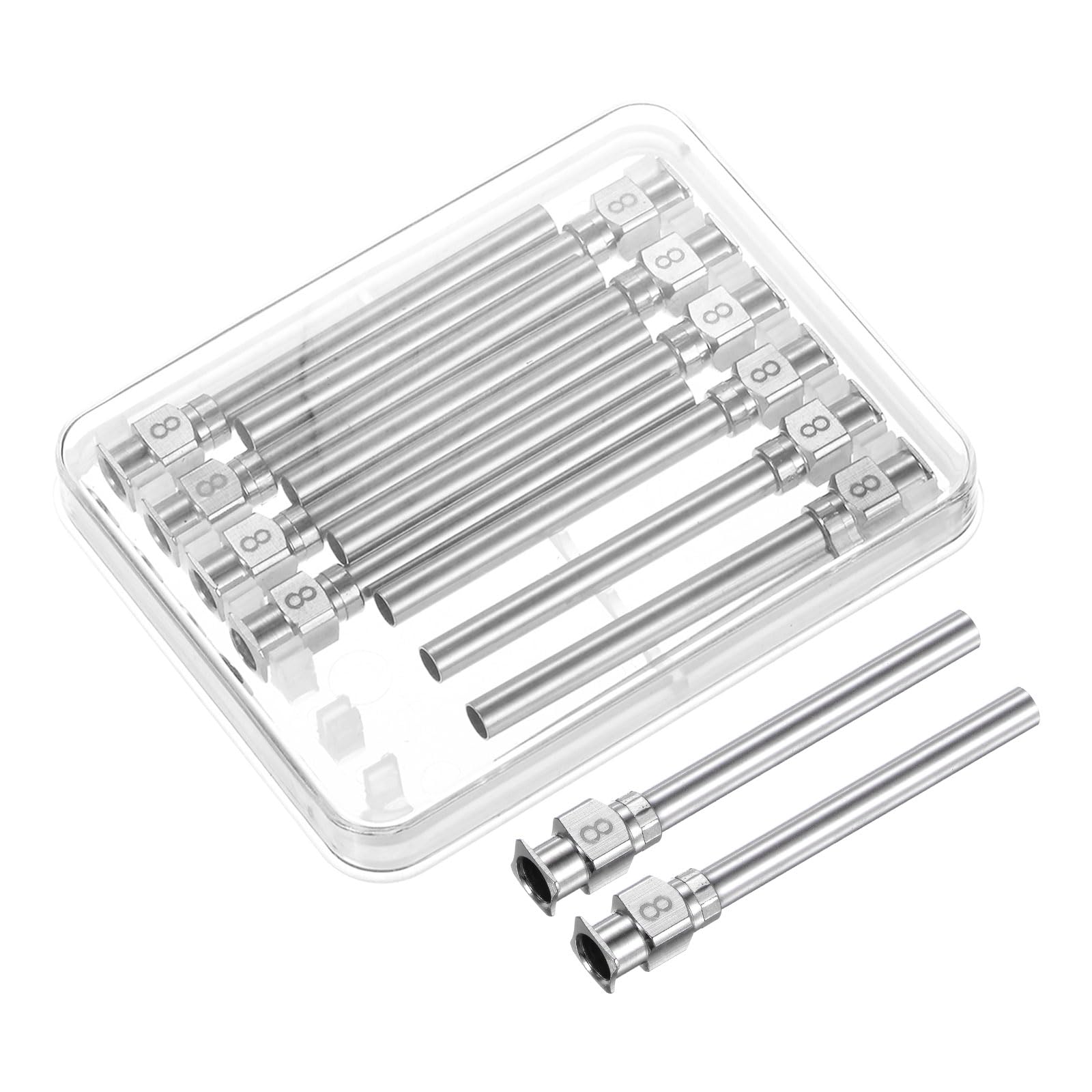 HARFINGTON 12pcs 8Gauge Stainless Steel Dispensing Needles, 1 1/2" All Metal Glue Needle Tube Blunt Tips Luer Lock for Thick Liquids, Ink, Glue, Lab Use
