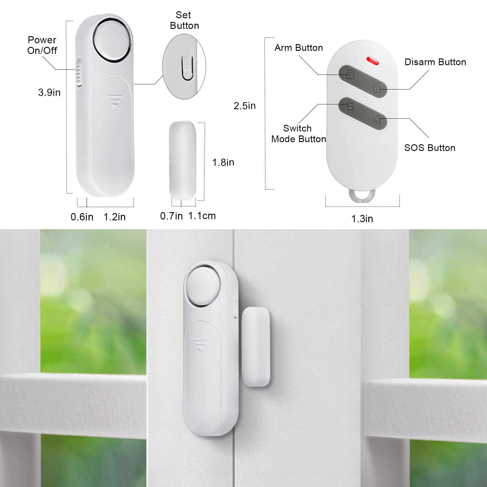 Door Alarm 120dB Door and Window Alarm Sensor 3 Modes Contact Sensor Alarm for Home and Property Security (3 Contact Sensor, 3 Remote Control)