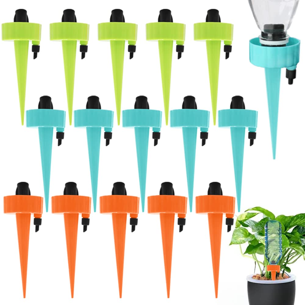 FineGood 15 Set Self Watering Spikes, Plant Watering Spikes Automatic Plant Watering System for Potted Plants Home and Vacation Plant Watering with Slow Release Control Valve Switch