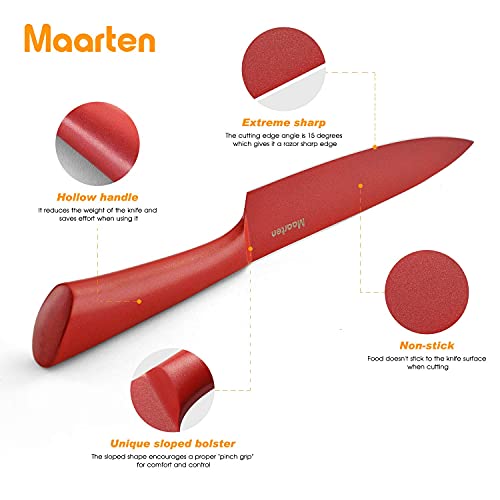 Maarten Kitchen Knives Set - 4 Piece Stainless Steel Chef Knife Set with Sheath - Boxed Knife Sets Gifts for Family (Red)