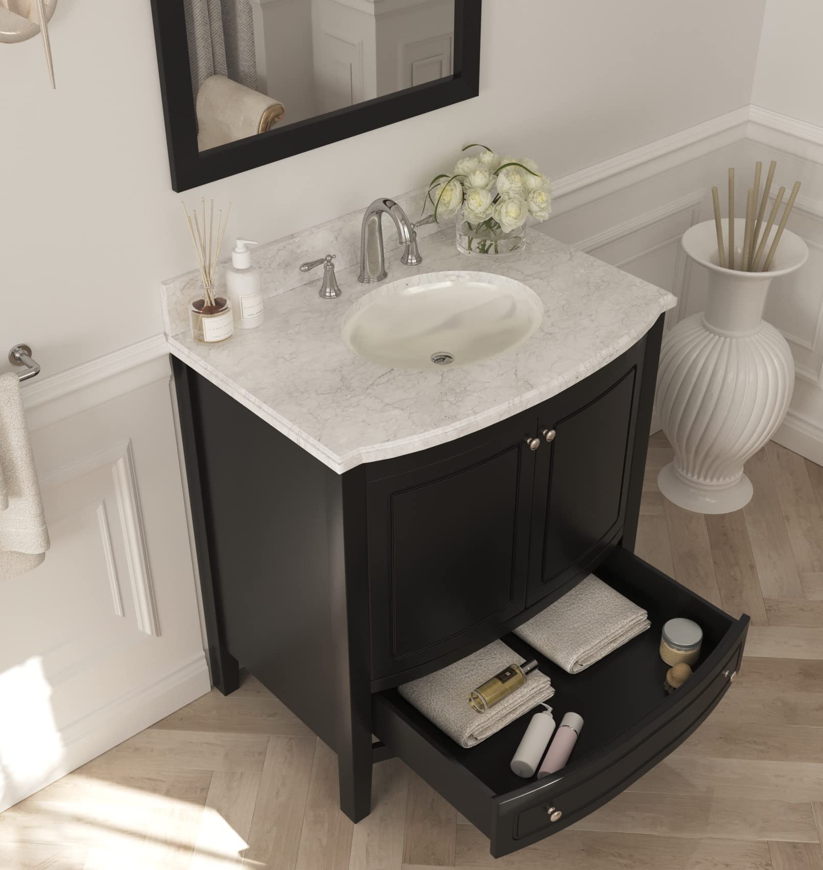 Laviva Estella 32 - Espresso Cabinet White Carrara Marble Countertop