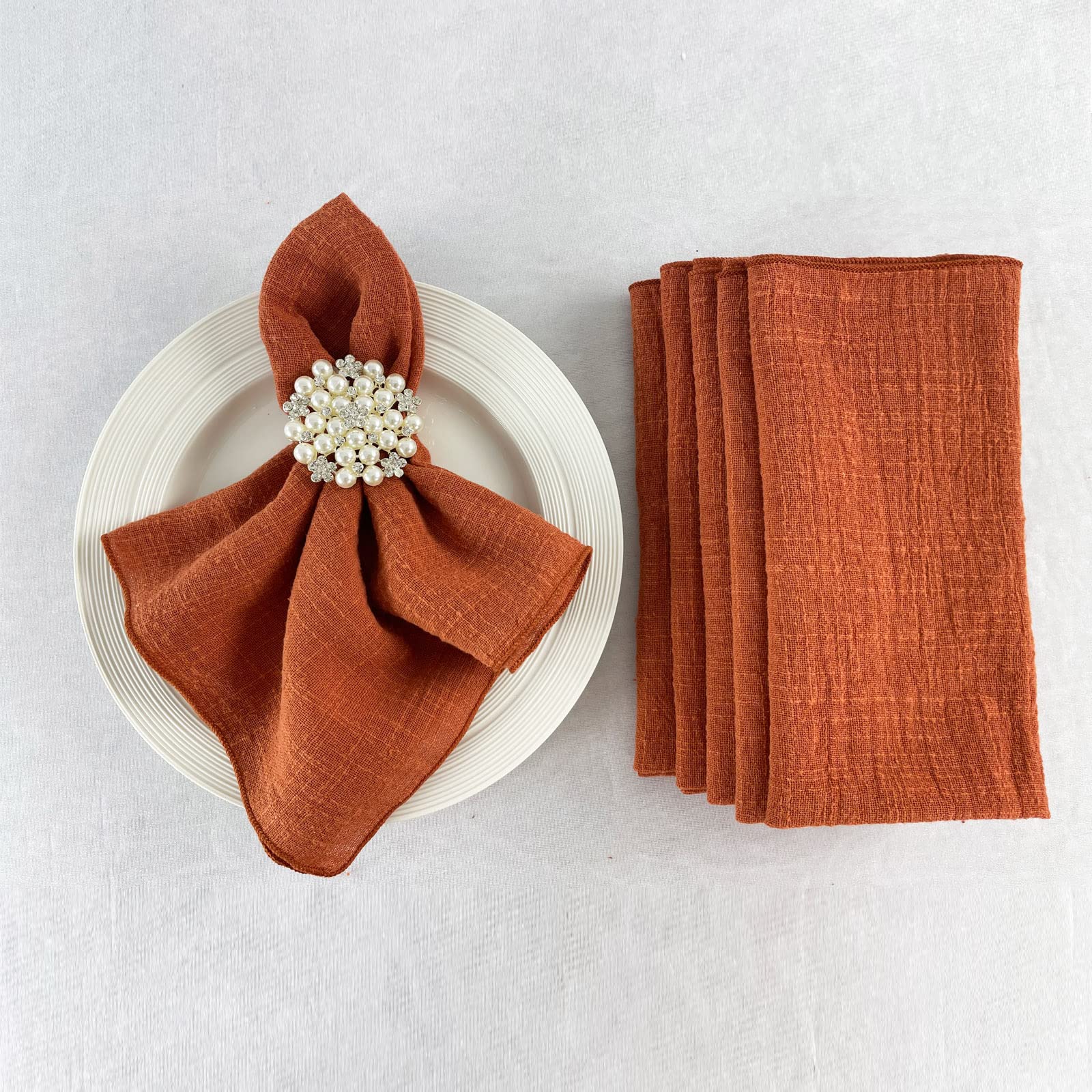 EHLDekol Gauze Cloth Napkins 6 Pack 16x16 Inches 100% Natural Soft Cotton Weddings Decorative Parties Family Everyday Use Bulk Linen Dinner Napkins (Terracotta, 6 Pack)