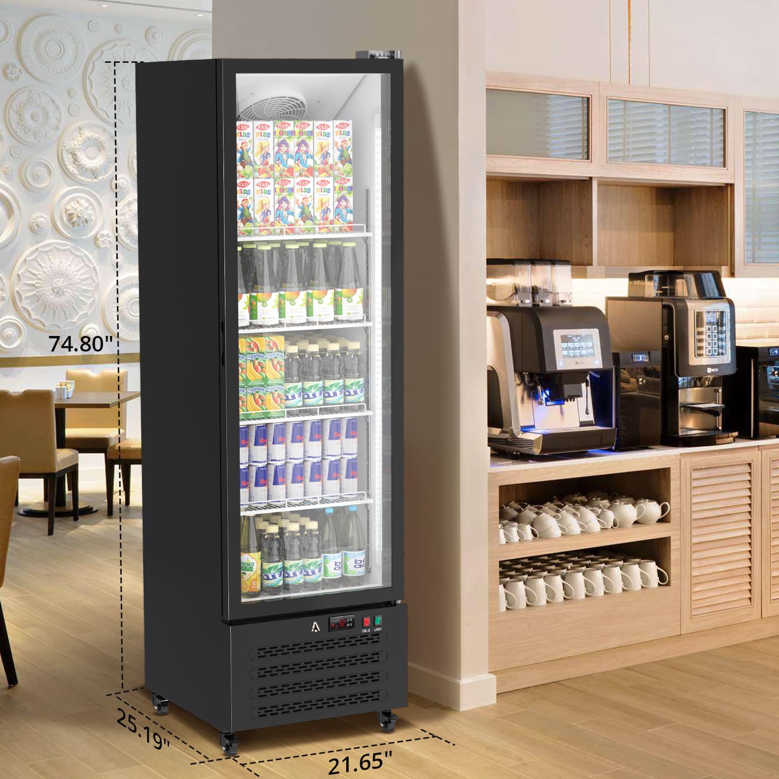 GarveeTech Commercial Display Refrigerator, 11.6 Cu Ft Beverage Refrigerator Display Fridge, Double-layer Glass Door Upright Merchandiser Drink Cooler with Adjustable Shelves & Drink Organizers