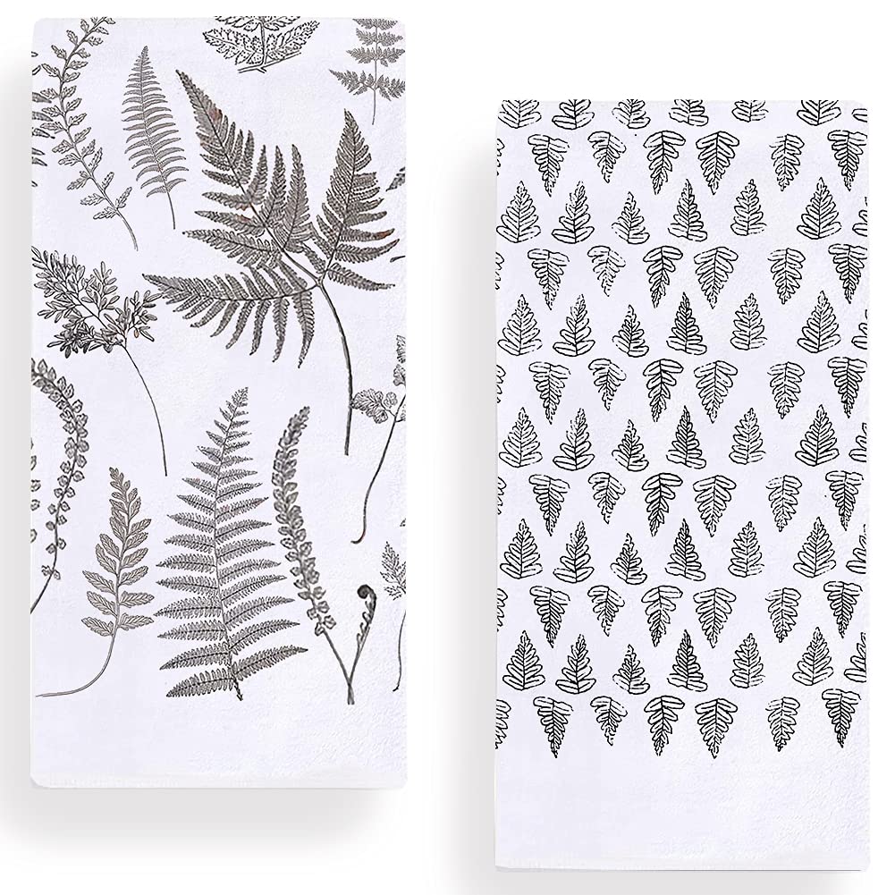 Fern Fronds Pattern Kitchen Dish Towel 18 x 28 Inch, Seasonal Spring Summer Botanical Tea Towels Dish Cloth for Cooking Baking Set of 2