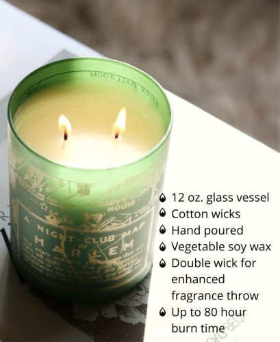 Harlem Candle Company Holiday Map Luxury Candle, 12 oz Green Glass Jar with Harlem Map Print, Double Wick, Soy Wax, Gift Box, Winter-Fresh Fir, Pine Needles and Mint-Infused Eucalyptus
