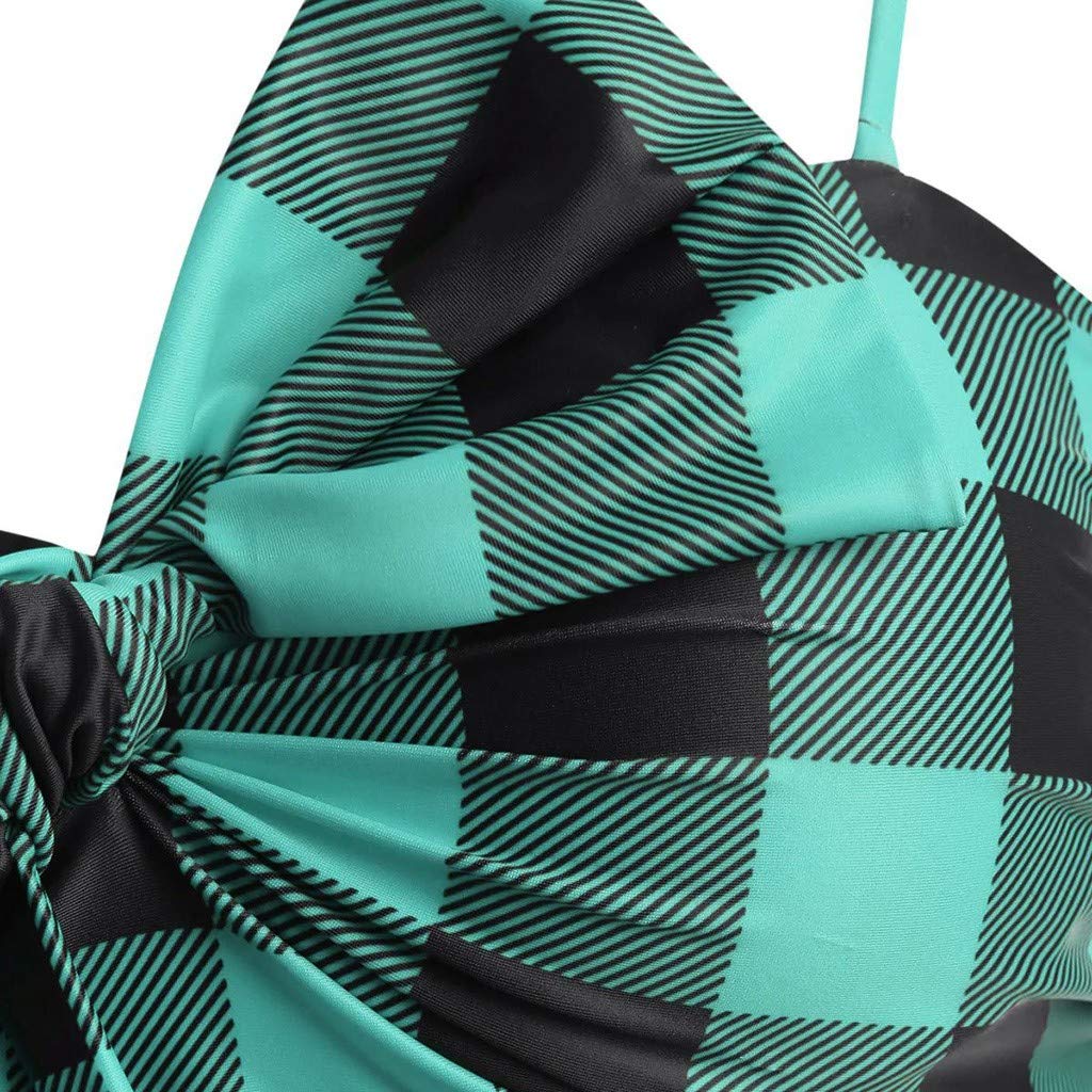 Padaleks Bikini Swimsuit for Women Padded Swimwear Two Piece Bathing Suits Set Plaid Bow Push Up Tankini Swimwear