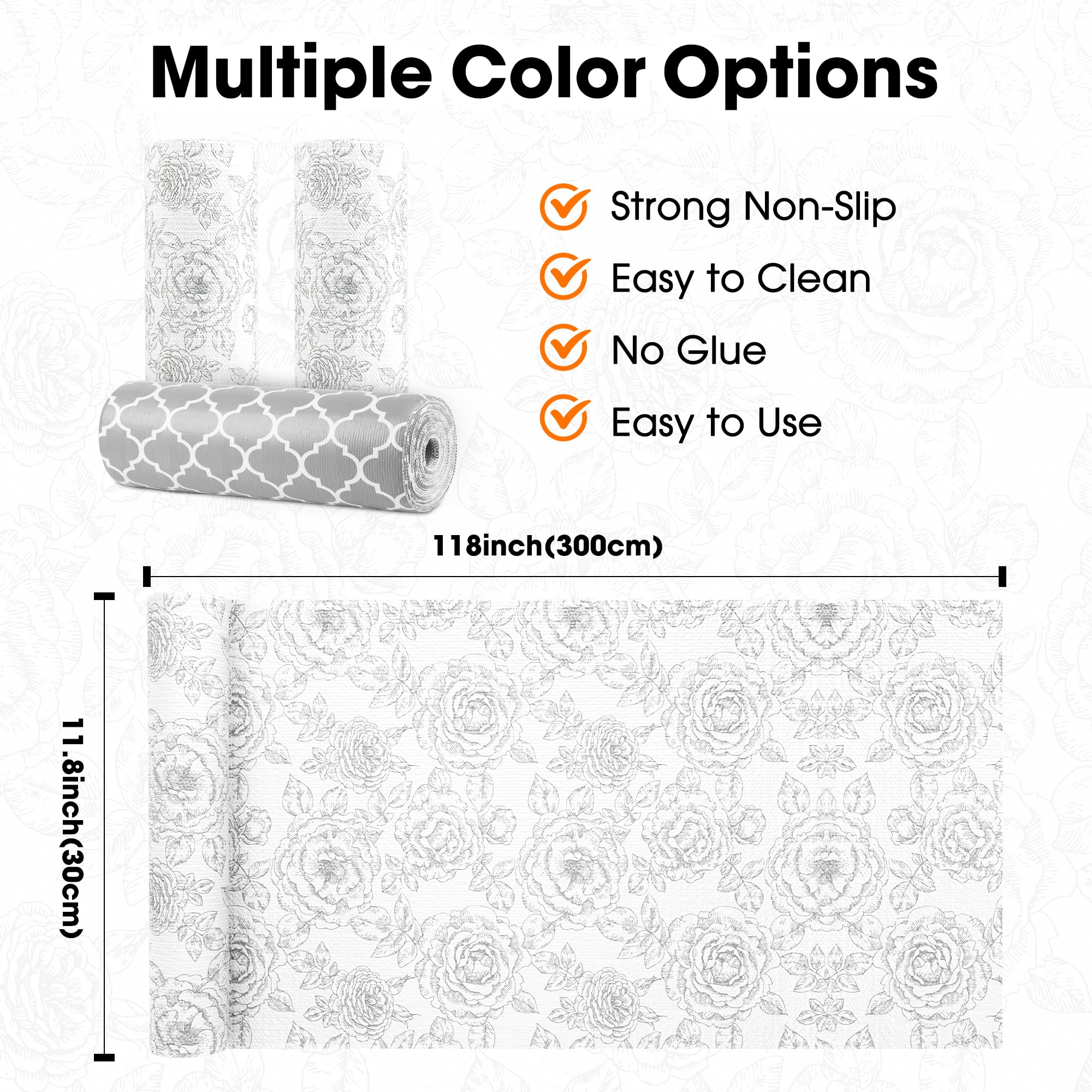 Gopas Drawer and Shelf Liner for Kitchen Cabinets Non-Adhesive, Non-Slip Cabinet Liner Shelf Paper Strong Grip Waterproof Easy to Clean for Kitchen Shelves Cupboard, Flower,12IN X 10FT