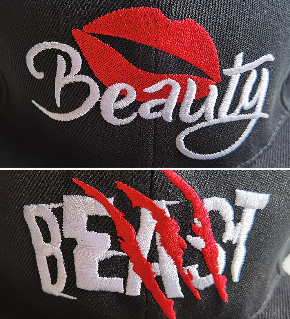 Double Fashion Couple Snapbacks Matching Beauty&Beast Snapbacks Baseball Cap Flatbill Hip Hop Hats Adjustable (Lip&Paw-2), One Size